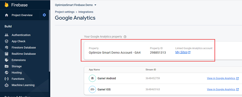 GA4 Firebase Integration – Correctly add App data streams to GA4 property - Optimize Smart
