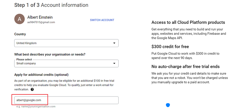 How to create a new Google Cloud Platform account