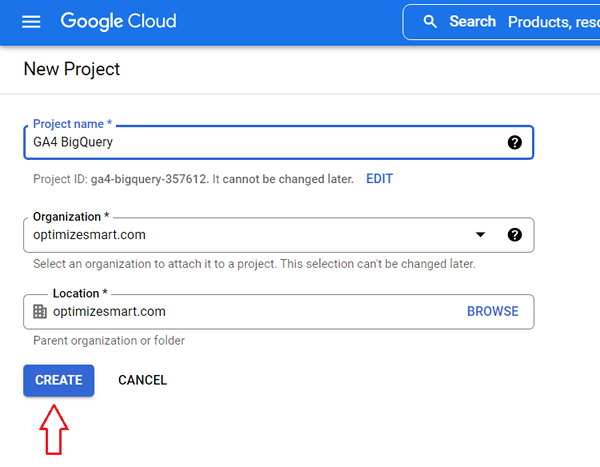 How to create a new BigQuery project - Optimize Smart