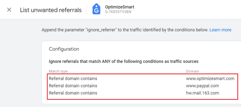 Self-referral Google Analytics 4 - Referral exclusion GA4