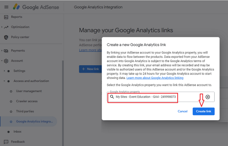 How to link Google Analytics 4 with Adsense