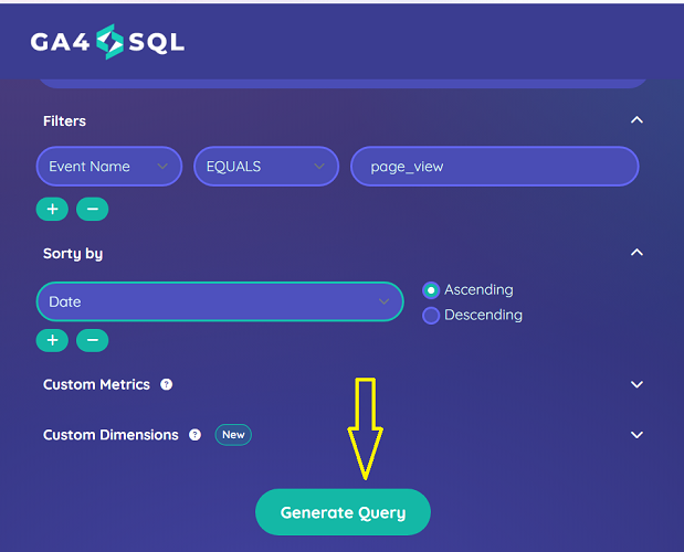 Using GA4 BigQuery SQL generator to create SQL queries