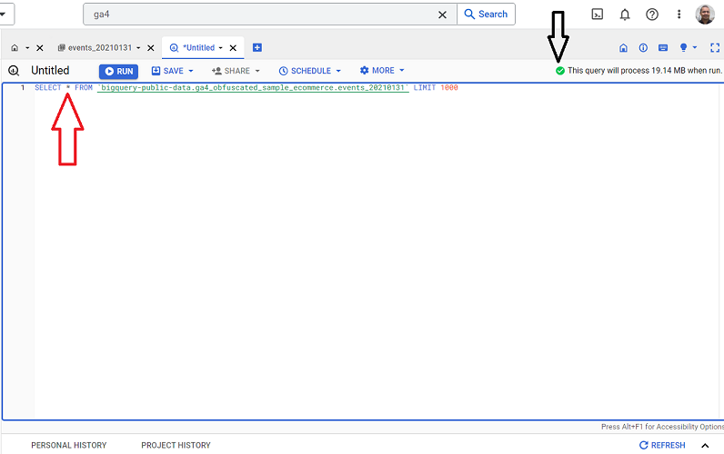 How to access GA4 Sample Data in BigQuery