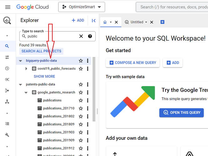 How to access BigQuery Public Data Sets