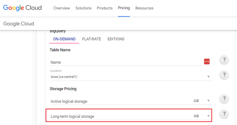 Using Google Cloud pricing calculator for BigQuery
