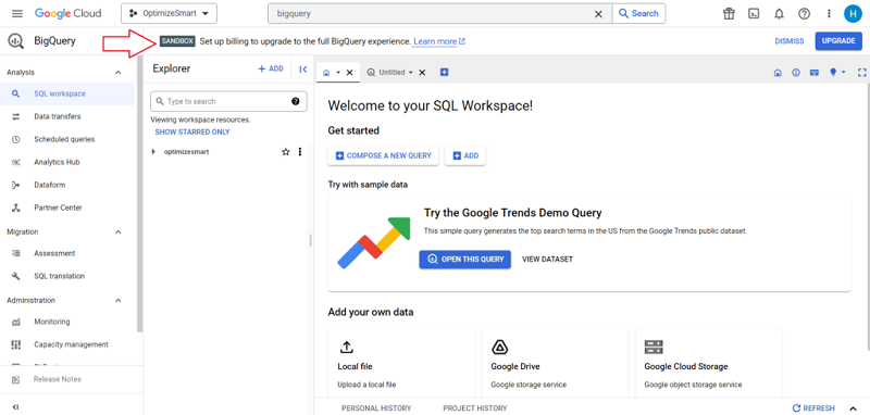 How to create a new BigQuery project - Optimize Smart