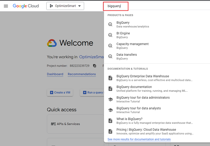 How to create a new BigQuery project - Optimize Smart