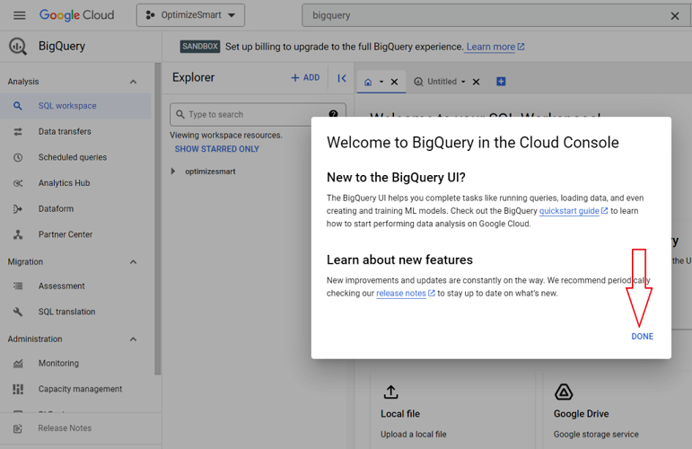 How to create a new BigQuery project - Optimize Smart