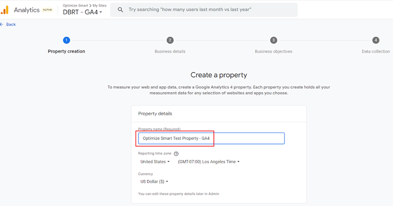 Using the GA4 Test Property - Testing Google Analytics 4 - Optimize Smart