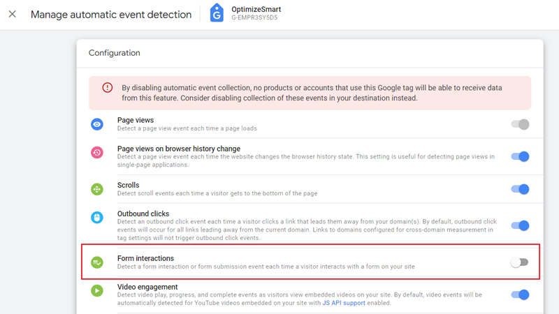 Manage automatic event detection in GA4 - Optimize Smart
