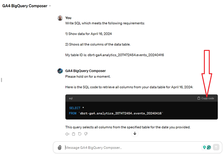 Retrieving all the columns of GA4 BigQuery data table Retrieving all the columns of GA4 BigQuery data table