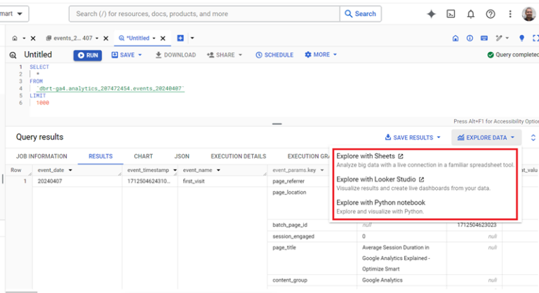 Understanding the BigQuery User Interface - Optimize Smart