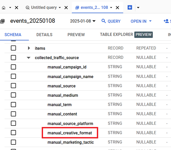 utm_creative_format - manual_creative_format in GA4 & BigQuery