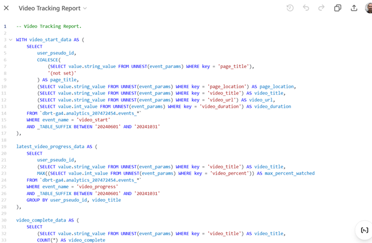 GA4 BigQuery Video Tracking Report - Optimize Smart